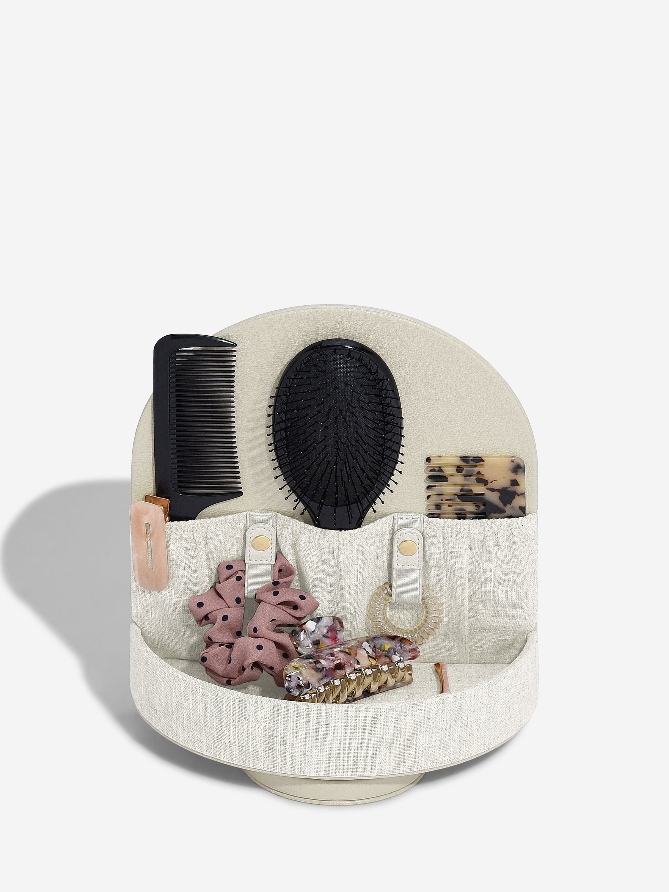 Oatmeal & Linen Rotating Hair Accessory Organiser With Mirror New In Stackers